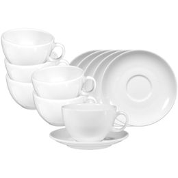 Tasse Seltmann Weiden "Milchkaffeetassen mit Untertassen VIP. 370 ml 6er Set wei&szlig;", wei&szlig;, B:16cm H:9cm &Oslash;:16cm, Porzellan, Trinkgef&auml;&szlig;e, Tasse, Sp&uuml;lmaschinenfest, Mikrowellensicher, Ofenfest