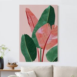 Bilderwelten Akustikbild | Wandbild schallabsorbierend - Tropische Bl&auml;tter in Rosa und Gr&uuml;n