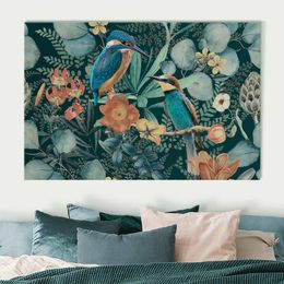 Bilderwelten Akustikbild | Wandbild schallabsorbierend - Blumenparadies Eisvogel und Kolibri