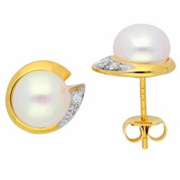 Adelia&acute;s Paar Ohrstecker ADELIA&acute;S "Perlen Ohrstecker Ohrringe 333 Gold ( 8K ) mit Zirkonia", silber, Ohrringe, Damen, Damen, Gold, Goldohrringe Perle