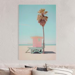 Bilderwelten Akustikbild | Wandbild schallabsorbierend - Pastellfarbenes Strandh&auml;uschen