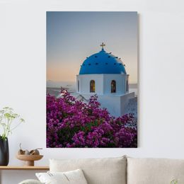 Bilderwelten Akustikbild | Wandbild schallabsorbierend - Kirche auf Santorini im Sonnenuntergang