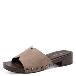 Tamaris Damen Pantolette, Gr. 40taupe, Textil, unifarben, Schuhe, Blockabsatz, Sommerschuh, Schl&uuml;pfschuh mit aufgesetzten Nieten