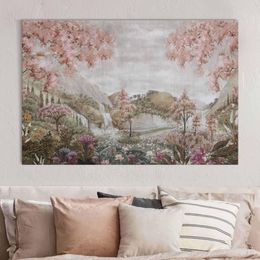 Bilderwelten Akustikbild | Wandbild schallabsorbierend - Rosa Bl&uuml;ten am Fluss