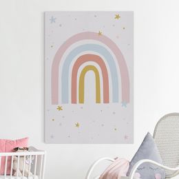 Bilderwelten Akustikbild | Wandbild schallabsorbierend - Gro&szlig;er Regenbogen mit Sternen und P&uuml;nktchen