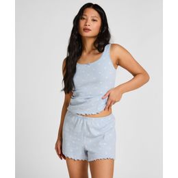 Hunkem&ouml;ller Pyjama HUNKEM&Ouml;LLER "Pointelle-Shorts", Damen, Gr. L, blau, 95% Baumwolle, 5% Elasthan, Homewear-Sets Pyjama