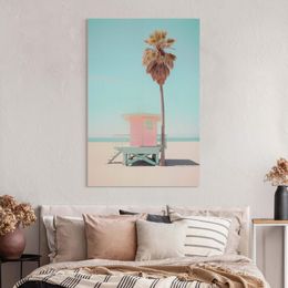 Bilderwelten Akustikbild | Wandbild schallabsorbierend - Pastellfarbenes Strandh&auml;uschen