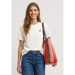 Kurzarmshirt Street One, Damen, Gr. 36, sanftes wei&szlig;, Jersey, Obermaterial: 50% Baumwolle, 50% Modal, bedruckt, normal h&uuml;ftbedeckend, Rundhals, abgesteppte Kante, Shirts, Sommershirt mit Rundhals und Printdetail