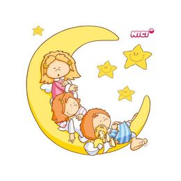 Wandtattoo Kinderzimmer NICI Little Wingels auf dem Mond Babyzimmer Wandsticker Baby, Junge & M&auml;dchen Kinder Wandaufkleber in S-XXL