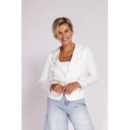 Jerseyblazer Zhrill "DARCIA Blazer mit Kapuze", Damen, Gr. L, wei&szlig;, Jersey, Obermaterial: 52% Viskose, 40% Polyester, 8% Elasthan, unifarben, tailliert h&uuml;ftbedeckend, V-Ausschnitt, abgesteppte Kante, Blazer, mit 2-Knopf-Verschluss und Kapuze