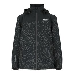 Outdoorjacke WEATHER REPORT "Borise jr.", Jungen, Gr. 128, schwarz, grau, 90% Polyester, 10% Elasthan, bedruckt, mehrfarbig, normal, hoch geschlossener Ausschnitt, Jacken Outdoorjacke, mit getapten N&auml;hten