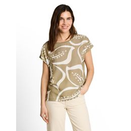 T-Shirt Tom Tailor, Damen, Gr. L, beige (silber olive), Jersey, Obermaterial: 50% Baumwolle, 50% Modal, bedruckt, regular fit normal, Rundhals, abgesteppte Kante, Shirts T-Shirt, Sommershirt mit Print