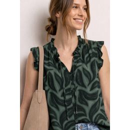 Blusentop Street One, Damen, Gr. 36, deep bound gr&uuml;n, Web, Obermaterial: 100% Viskose, l&auml;ssig geschnitten h&uuml;ftbedeckend, Rundhals, Blusen Blusentop, mit Leo-Print und R&uuml;schen
