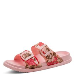 Pantolette Tamaris, Damen, Gr. 36, fuchsia, Lederimitat, gebl&uuml;mt, Basic, Schuhe Pantolette, Schlupfschuh, Sommerschuh mit verstellbaren Schnallen