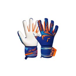 Torwarthandschuhe Reusch "Attrakt Freegel Advance Junior", Kinder, Gr. 4, blau, orange, 34% Polyester, 30% Latex, 24% Gummi, 5% Baumwolle, Handschuhe, mit atmungsaktiven Mesh-Eins&auml;tzen