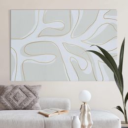 Bilderwelten Akustikbild | Wandbild schallabsorbierend - Beige Blattstrukturen mit goldenen Linien