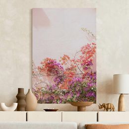 Bilderwelten Akustikbild | Wandbild schallabsorbierend - Rosa Wand mit Blumen