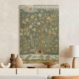 Bilderwelten Akustikbild | Wandbild schallabsorbierend - Baum mit Tieren in Gewebeoptik