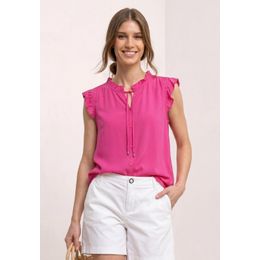 Shirtbluse Street One, Damen, Gr. 36, magenta dream, Web, Obermaterial: 100% Viskose, unifarben, normal h&uuml;ftbedeckend, Rundhals, abgesteppte Kante, Blusen, Sommertop - Split Neck mit R&uuml;schen und B&auml;ndern