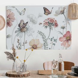 Bilderwelten Akustikbild Aquarell Blumenwiese mit Schmetterlingen
