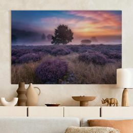 Bilderwelten Akustikbild | Wandbild schallabsorbierend - Bunter Sonnenaufgang im Lavendelfeld