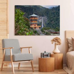 Bilderwelten Akustikbild | Wandbild schallabsorbierend - Japan Tempel und Wasserfall