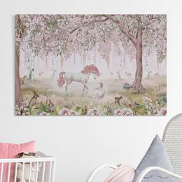 Bilderwelten Akustikbild | Wandbild schallabsorbierend - Magischer Wald mit rosa B&auml;umen