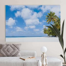 Bilderwelten Akustikbild | Wandbild schallabsorbierend - Malediven Palmenstrand mit Meerblick