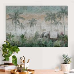 Bilderwelten Akustikbild | Wandbild schallabsorbierend - Vintage Dschungel Szene mit Elefant