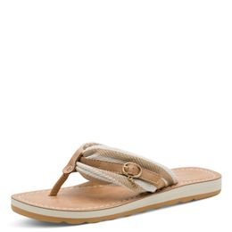 Zehentrenner Tamaris, Damen, Gr. 36, beige, Lederimitat, Textil, gestreift, Schuhe Zehentrenner, Dianette, Sommerschuh, Strandschuh mit verschiedenen Motiven