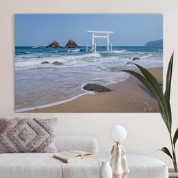 Bilderwelten Akustikbild | Wandbild schallabsorbierend - Japan Torii im Meer bei Felseninsel