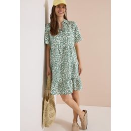 Sommerkleid Cecil, Damen, Gr. XL (44), N-Gr, macadamia beige, Web, Obermaterial: 55% Leinen, 45% Viskose, gemustert, bequem kniefrei, V-Ausschnitt, abgesteppte Kante, Kleider Sommerkleid, Knielanges Sommerkleid aus Leinenmix mit Print