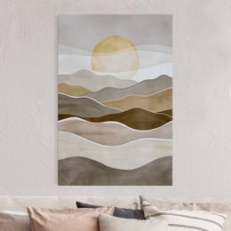 Bilderwelten Akustikbild | Wandbild schallabsorbierend - Minimalistische Boho Landschaft Beige Grau