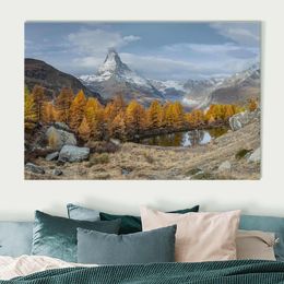 Bilderwelten Akustikbild | Wandbild schallabsorbierend - Schweiz Matterhorn im Herbst