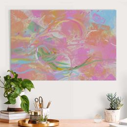 Bilderwelten Akustikbild | Wandbild schallabsorbierend - Pastellwirbel in Pink und Gr&uuml;n