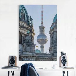 Bilderwelten Akustikbild | Wandbild schallabsorbierend - Berlin Fernsehturm zwischen Domkuppeln