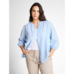 Schluppenbluse Tom Tailor PLUS, Damen, Gr. 50, blau (fjord blau irregular stripe), Web, Obermaterial: 55% Lyocell, 45% Viskose, gestreift, h&uuml;ftbedeckend, Rundhals, elastischer Bund, Blusen Schluppenbluse, mit Streifen-Design