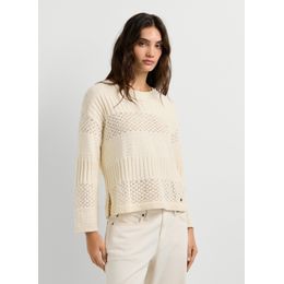 Strickpullover Pepe Jeans "ALAYA", Damen, Gr. L, mousse wei&szlig;, Strick, Obermaterial: 100% Baumwolle, unifarben, h&uuml;ftbedeckend, Rundhals, Rippstrickb&uuml;ndchen, Pullover Strickpullover, im Strukturmix, reine Baumwolle