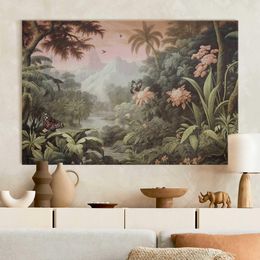 Bilderwelten Akustikbild | Wandbild schallabsorbierend - Antiker Dschungel mit rosa Bl&uuml;ten