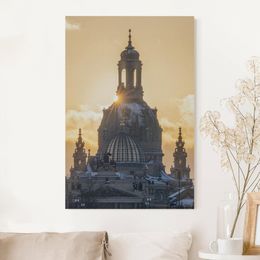 Bilderwelten Akustikbild | Wandbild schallabsorbierend - Dresden Frauenkirche bei Sonnenuntergang im Winter