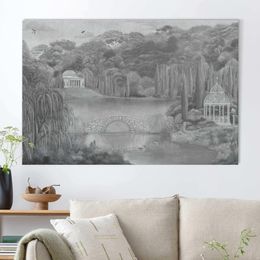 Bilderwelten Akustikbild | Wandbild schallabsorbierend - Parklandschaft in Grau