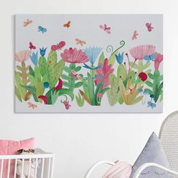 Bilderwelten Akustikbild | Wandbild schallabsorbierend - Gro&szlig;er Aquarell Blumengarten