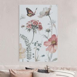Bilderwelten Akustikbild | Wandbild schallabsorbierend - Aquarell Blumenwiese mit Schmetterlingen