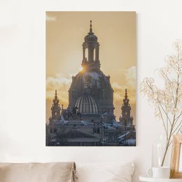 Bilderwelten Akustikbild | Wandbild schallabsorbierend - Dresden Frauenkirche bei Sonnenuntergang im Winter