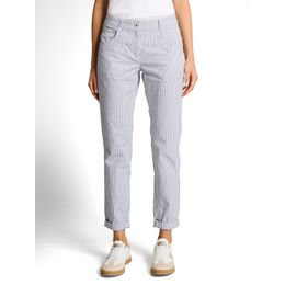 Stoffhose Tom Tailor, Damen, Gr. 40, L&auml;nge 28, grau (wei&szlig; navy irregular stripe), Web, Obermaterial: 98% Baumwolle, 2% Elasthan. Futter: 100% Baumwolle, gestreift, gerade, unten schmal normal, Hosen Stoffhose, mit Taschen