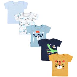 T-Shirt TUPTAM "Shirt Baby Kurzarm T-Shirt 5er Set", M&auml;dchen, Gr. 56, gelb (krokodil dunkelblau tiger senfgelb zebra blau), Obermaterial: 100% Baumwolle CO., Shirts T-Shirt