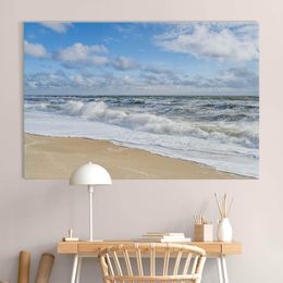 Bilderwelten Akustikbild | Wandbild schallabsorbierend - Sylt K&uuml;ste mit Wellen und Sandstrand