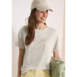 Kurzarmshirt Cecil, Damen, Gr. M (40), macadamia beige, Jersey, Obermaterial: 55% Polyester, 45% Viskose, bedruckt, meliert, normal h&uuml;ftbedeckend, Rundhals, abgesteppte Kante, Shirts, Sommershirt in Leinen-Optik mit Print