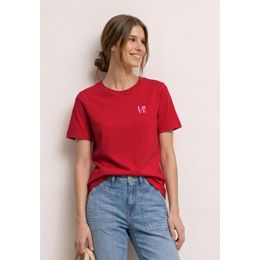 Kurzarmshirt Street One, Damen, Gr. 34, salsa rot, Jersey, Obermaterial: 50% Baumwolle, 50% Modal, bedruckt, normal h&uuml;ftbedeckend, Rundhals, abgesteppte Kante, Shirts, Sommershirt mit Rundhals und Printdetail