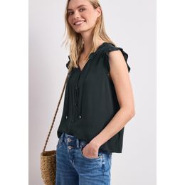 Shirtbluse Street One, Damen, Gr. 36, deep bound gr&uuml;n, Web, Obermaterial: 100% Viskose, unifarben, normal h&uuml;ftbedeckend, Rundhals, abgesteppte Kante, Blusen, Sommertop - Split Neck mit R&uuml;schen und B&auml;ndern